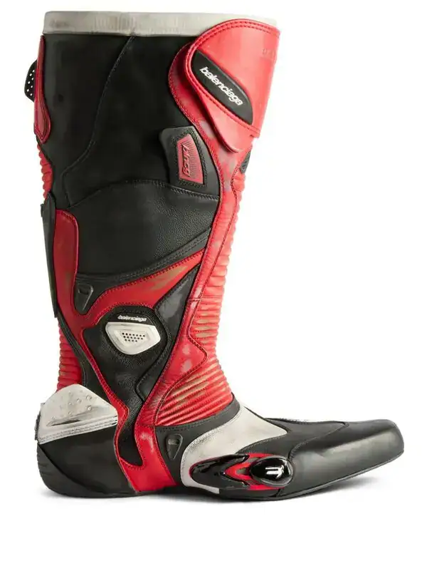 Balenciaga Biker Leather Boots - Red | Editorialist
