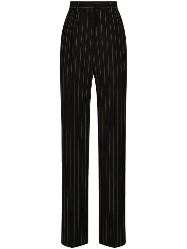 Dolce & Gabbana Striped High-waisted Trousers - Black