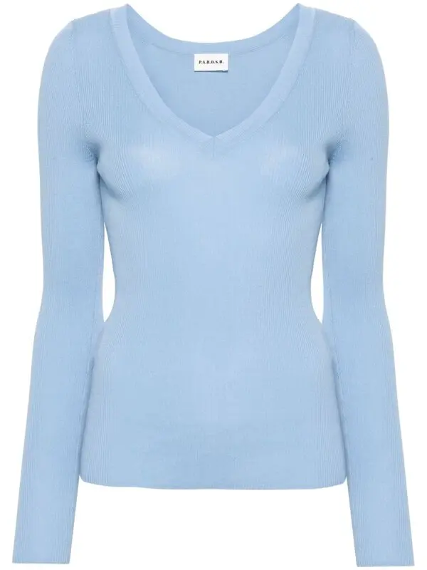 P.a.r.o.s.h V-neck Ribbed-knit Jumper - Blue