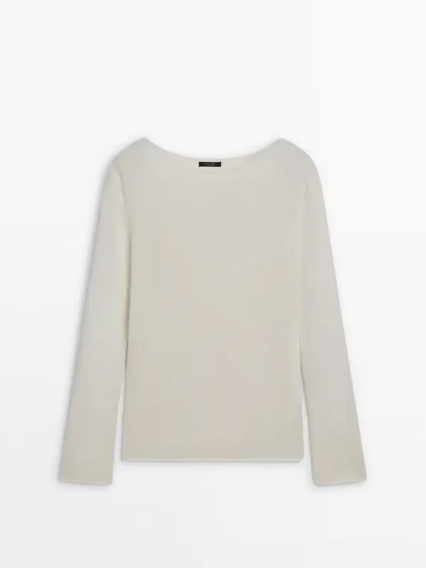 Massimo Dutti Wool Blend Boat Neck Knit Sweater - Cream | Editorialist