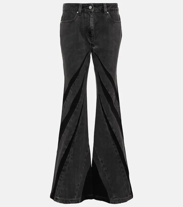 DION LEE Darted Mid-rise Flared Jeans - Black