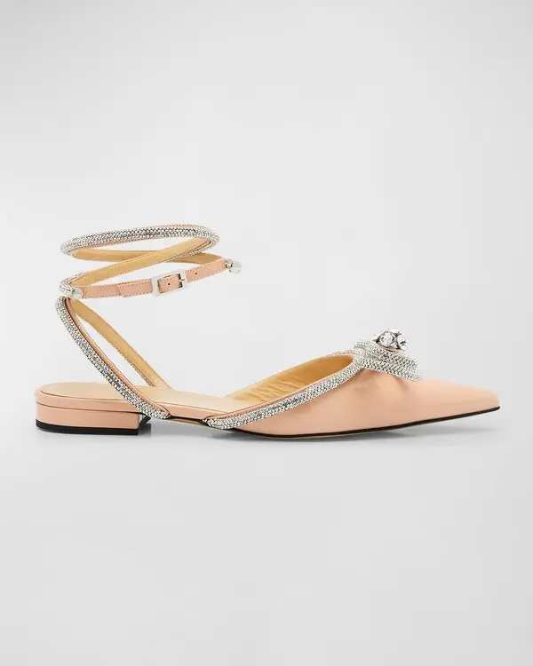 Mach & Mach Bow Embellished Patent Ballerina Flats Nude Editorialist