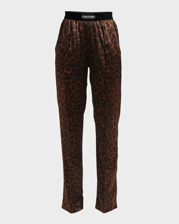 TOM FORD Reflected Leopard Print Silk Signature Pajama Pants - Camel