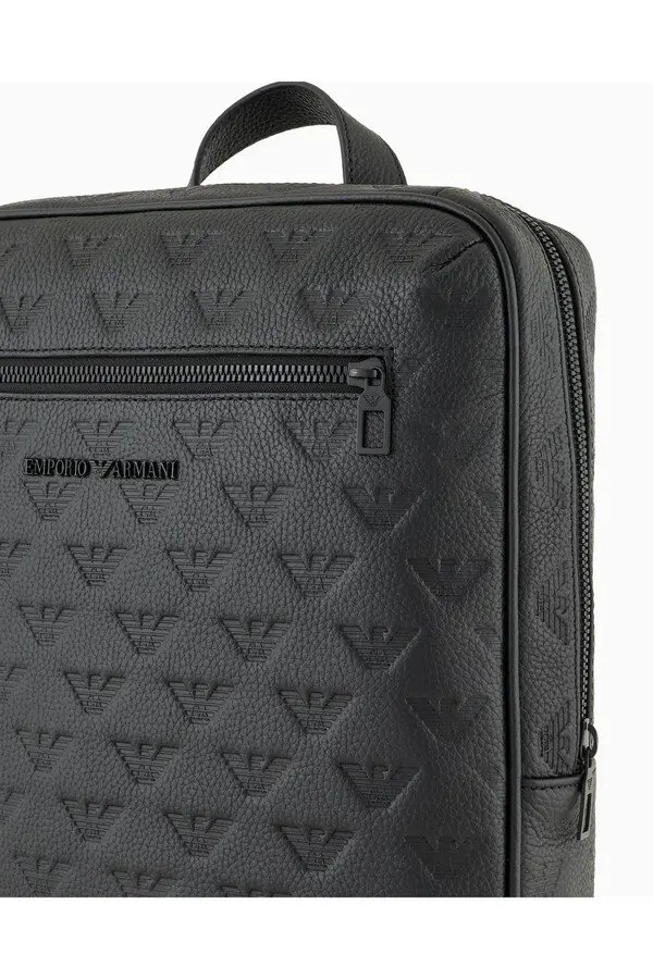 Emporio Armani Slim Leather Backpack With Embossed Eagle