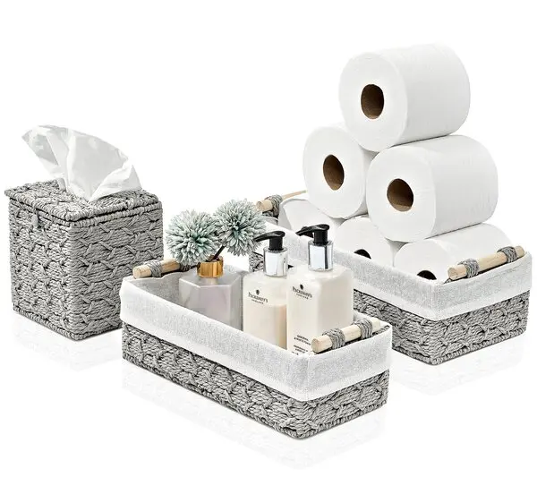 SORBUS Paper Rope Bathroom Baskets & Tissue Hol Der Set