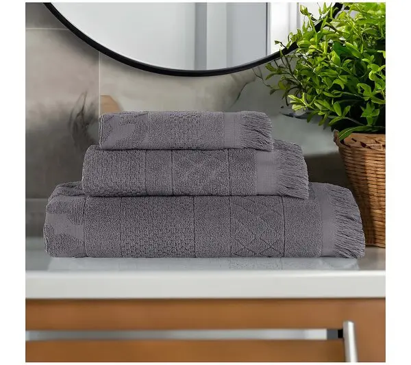 SUPERIOR Rolla Cotton Geometric Jacquard 3 Piec E Towel Set