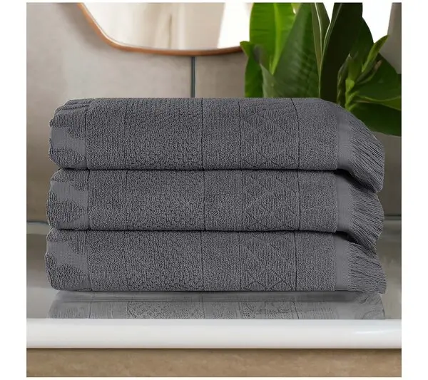 SUPERIOR Rolla Cotton Geometric Jacquard Bath T Owel Set Of 3