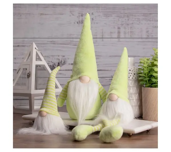 NORTHLIGHT Lime Green And White Sitting Spring Gnome Figure