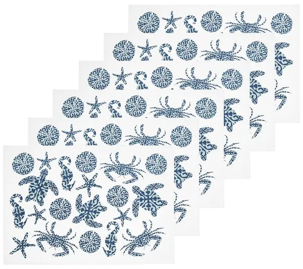 VALERIE PARR HILL Stamped Seaside Set Of 6 Placemats Valerie