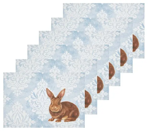 VALERIE PARR HILL Damask Bunny Set Of 6 Placemats Valerie