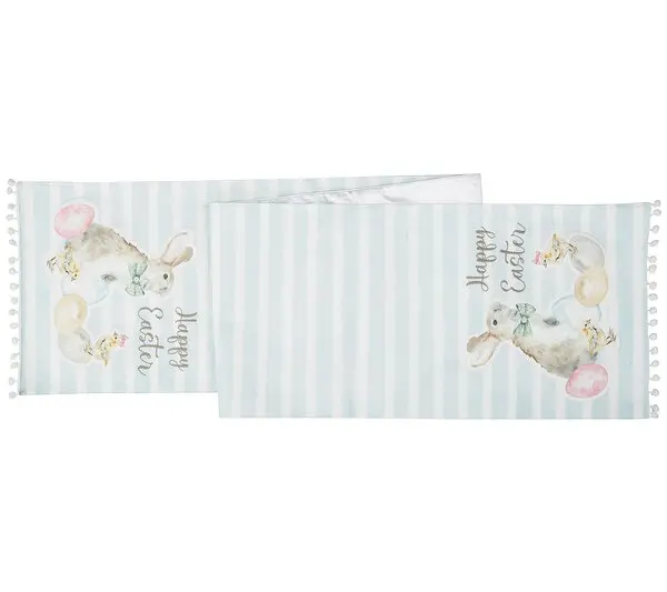 VALERIE PARR HILL Happy Easter Blue Stripe Table Runner Valerie