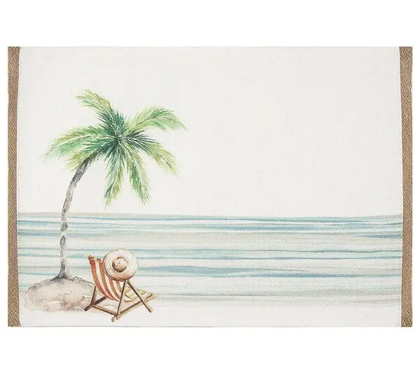 VALERIE PARR HILL Life Is Better At The Beach Set Of 6 Embroidere D Placemats