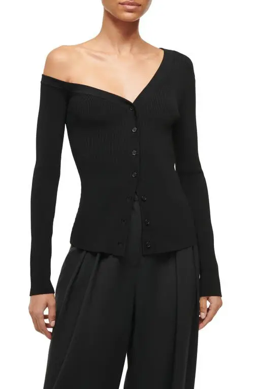 Staud Craftsman One-shoulder Rib Cardigan - Black