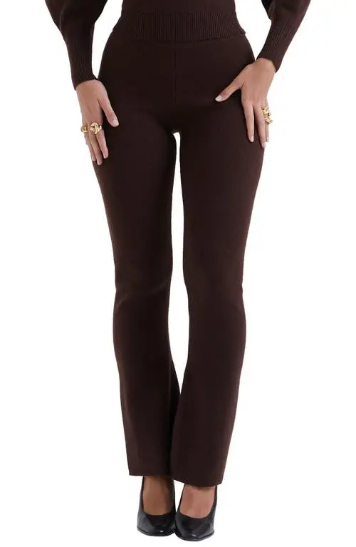 House Of Cb Nereida Rib Flare Pants - Chocolate Brown
