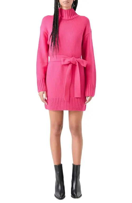 GREY LAB Tie Belt Long Sleeve Sweater Mini Dress