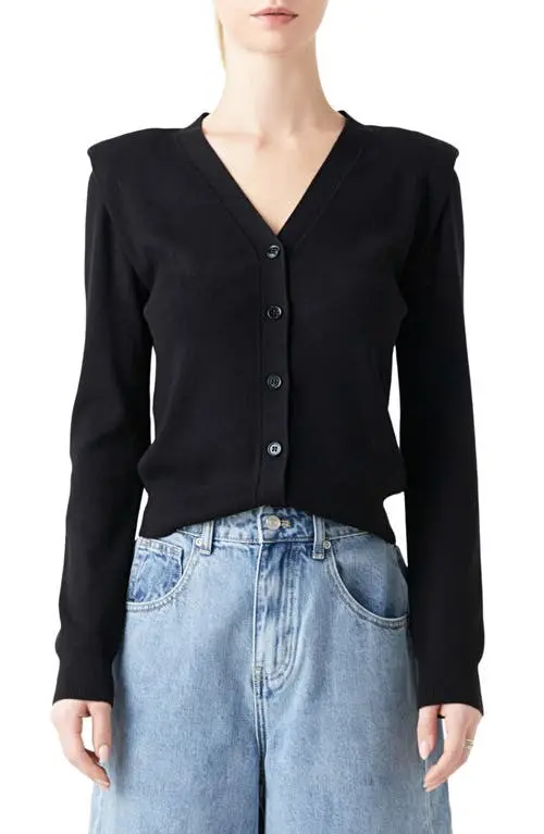 GREY LAB Padded Shoulder V-neck Cardigan - Black