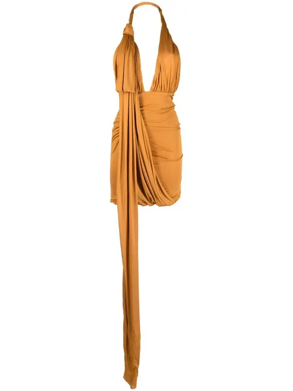 Blumarine Draped V-neck Minidress - Brown