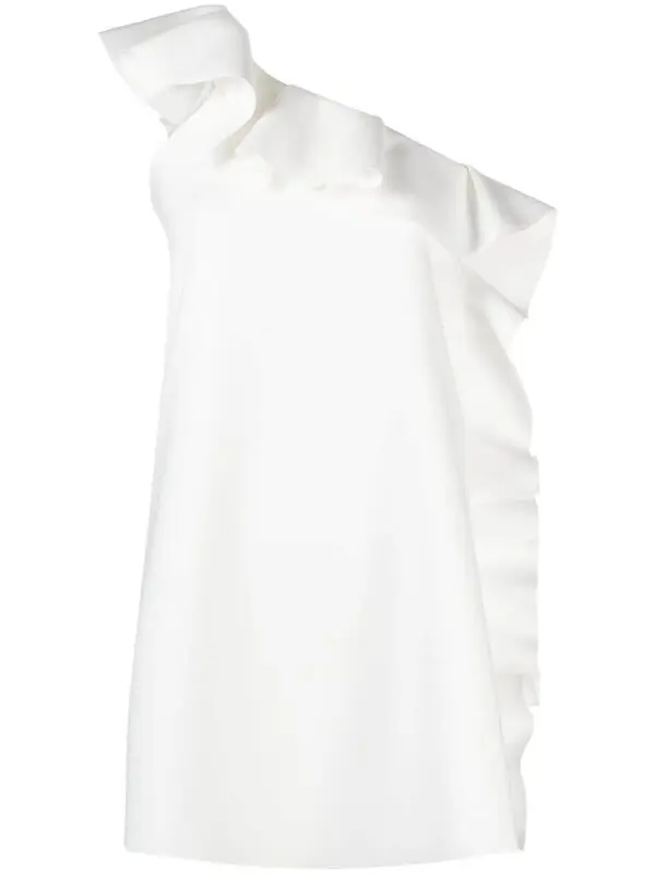 MSGM Ruffle-trim Asymmetric Mini Dress - White