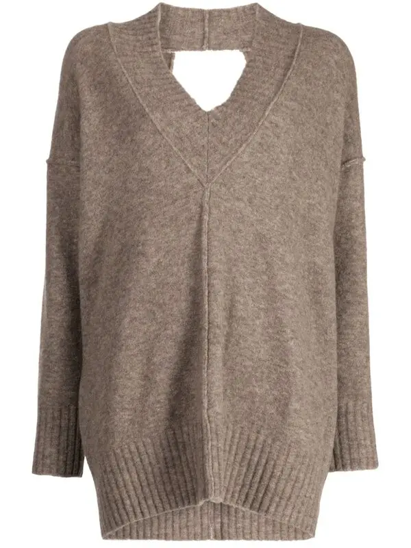 Isabel Benenato Open-knit V-neck Jumper - Brown