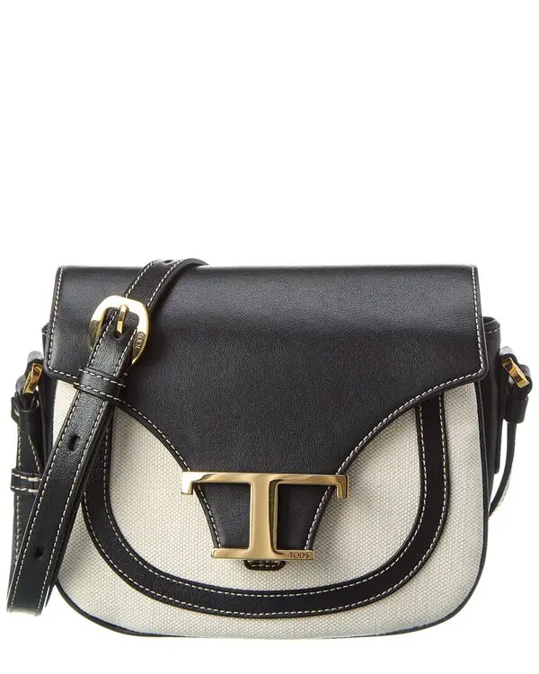 Buy TOD'S Tod’s T Logo Canvas & Leather Shoulder Bag - Black At 50% Off ...