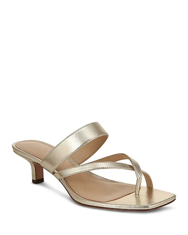 Veronica Beard Alanis Strappy Slip On Mid Heel Sandals - Platinum
