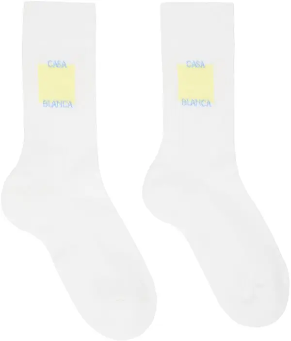 Casablanca White & Yellow Casa Logo Socks - Casa Logo Yellow | Editorialist