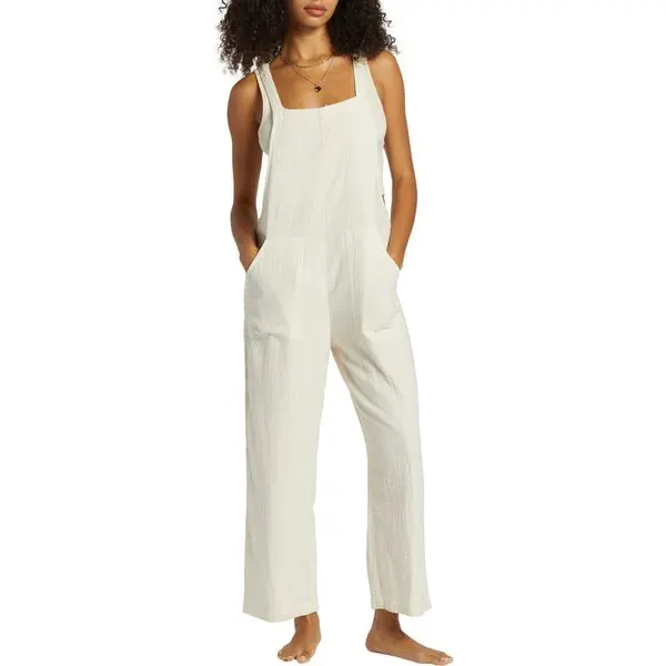 BILLABONG Pacific Time Cotton Gauze Jumpsuit - White Cap