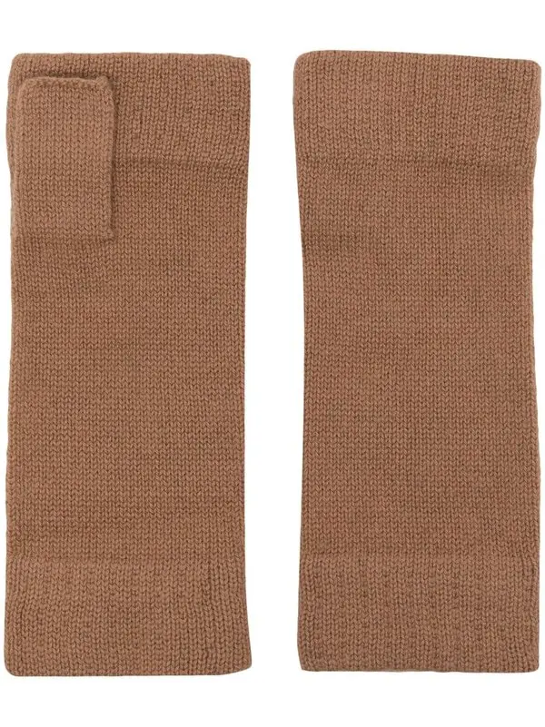 N.peal Ribbed-trim Organic Cashmere Gloves - Brown