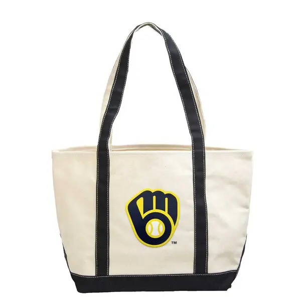 LOGO BRANDS Milwaukee Brewers Canvas Tote Bag Navy Editorialist