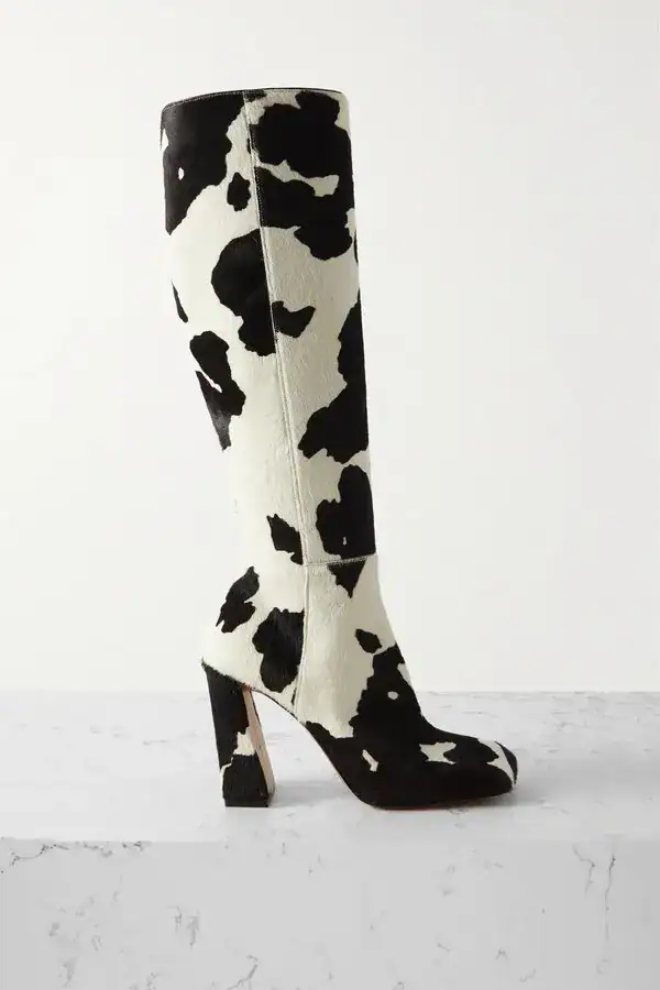 Amina Muaddi Marine Cow-Print Pony Hair Knee Boots - Multi - 50% Off ...