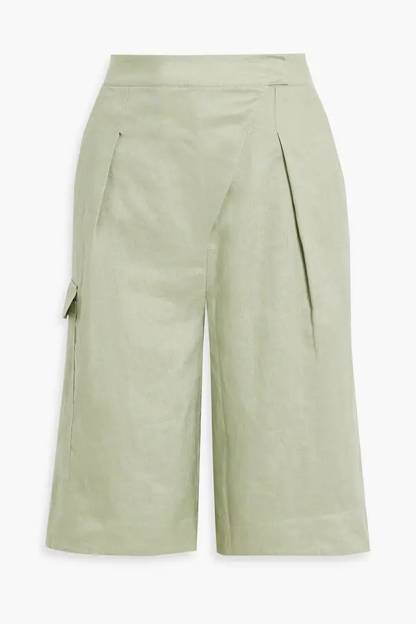 NICHOLAS Pleated Linen Shorts - Sage Green