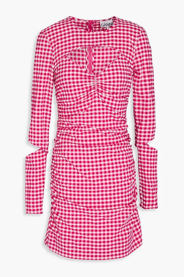 ganni seersucker dress pink Ganni