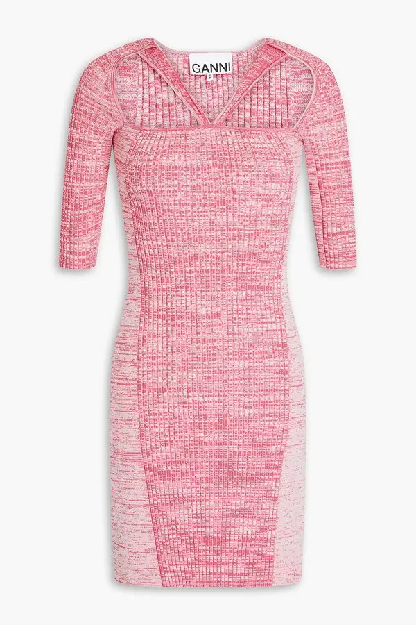 GANNI Cutout Ribbed-knit Mini Dress - Fuchsia