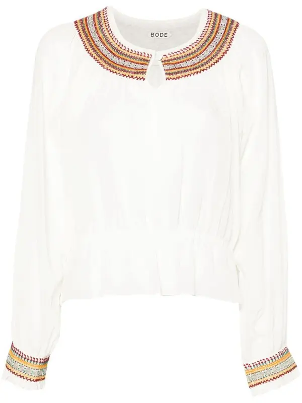 BODE Embroidered Cotton Blouse - White