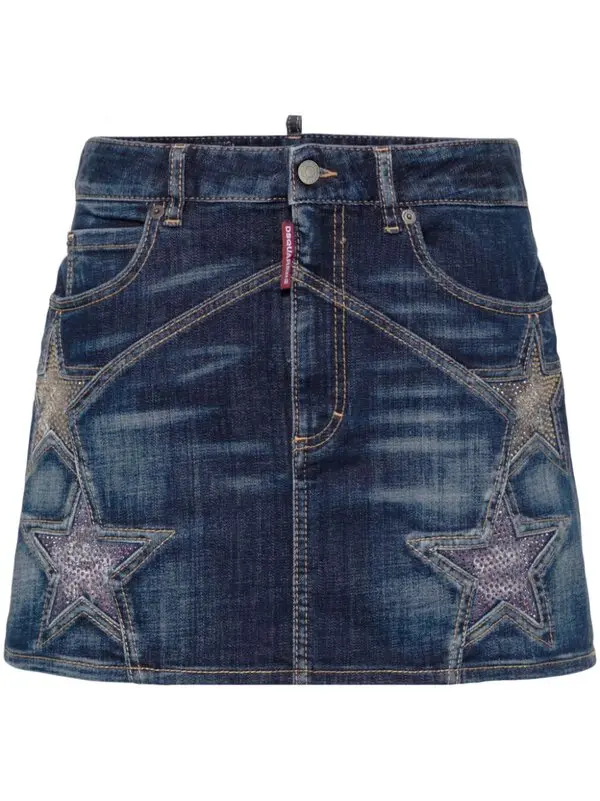Dsquared2 Star-studded Denim Miniskirt