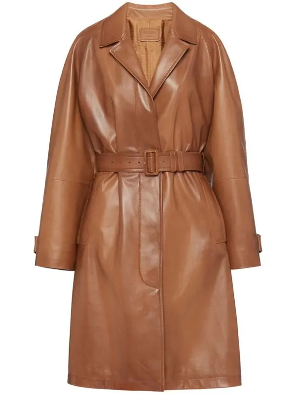 Prada Belted Leather Trench Coat