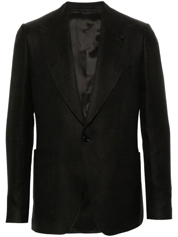 LARDINI Single-breasted Linen Blazer - Black