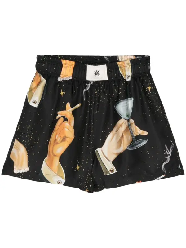 Amiri Silk Graphic Shorts - Black