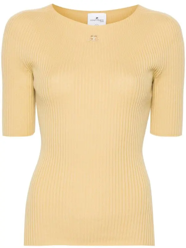 COURREGES Ribbed Knit Sweater - Yellow