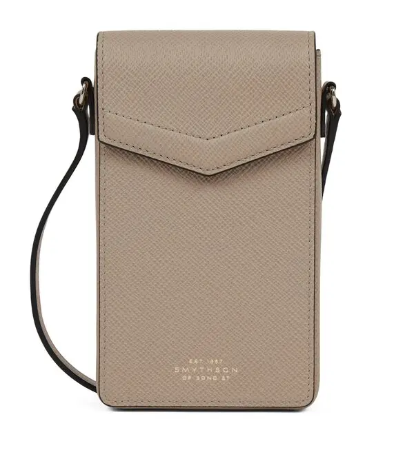 Smythson Leather Panama Envelope Phone Case - Beige