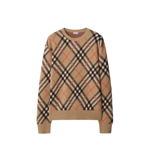 Burberry Check Wool Mohair Blend Sweater - Sand
