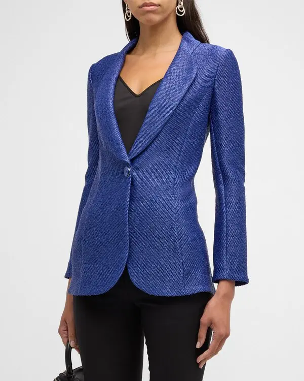Emporio Armani One-button Jersey Raffia Blazer - Solid Medium Blue ...