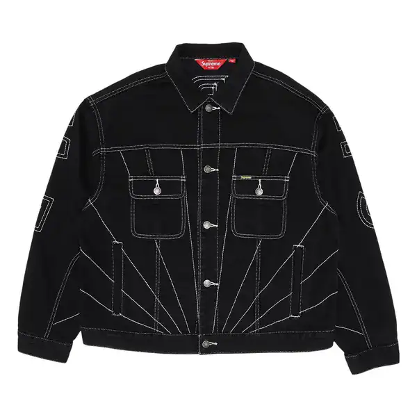 Supreme Radial Embroidered Denim Trucker Jacket - Black | Editorialist