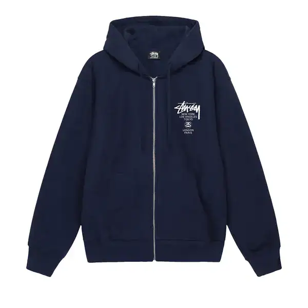 トップス STUSSY SPORT ZIP HOODIE 24SS BLUE Msize StüSsy World Tour Zip Hoodie - Blue | Editorialist