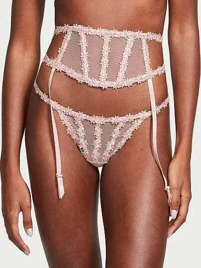 garter belt victoria's secret Victoria's Secret Pink Love Bouquet Embroidery Garter Belt (XS) | Delivery  Near Me main image 1