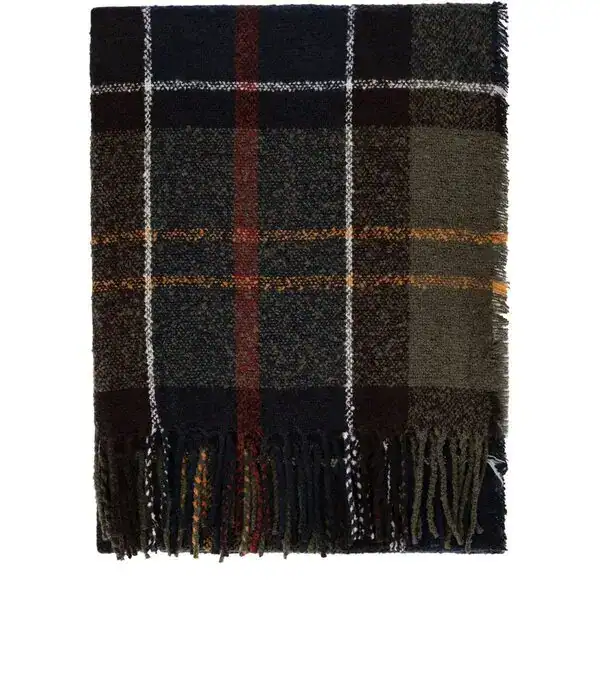 Barbour Bouclé Classic Tartan Scarf In Green 10% Off Editorialist