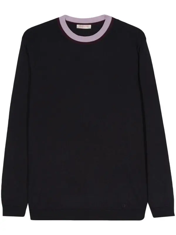 Valentino Garavani Ribbed Knit Crew Neck Sweater - Navy/rubin/aster
