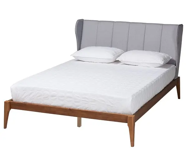 BAXTON STUDIO Royce Grey Fabric And Ash Walnut Ood Queen Bed