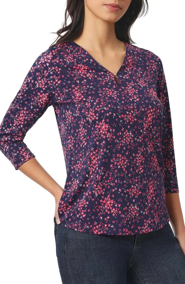 Jones New York Floral Print Knit Keyhole Top - Pcfic Navy/frsh Guav ...