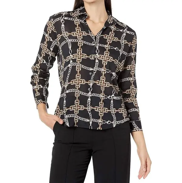 Buy ELLIOTT LAUREN Chain Link Blouse In /beige Multi - Black At 35% Off ...